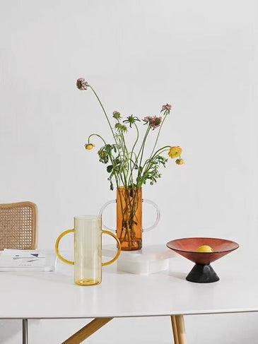 Dual-handle Dopamine Glass Flower Vase - Whimsical Table Setting Cente ...